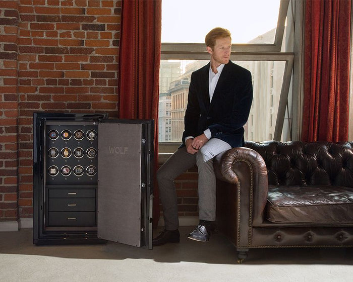 ATLAS 12-Piece Onyx Winder Safe by WOLF: Premium Watch Storage