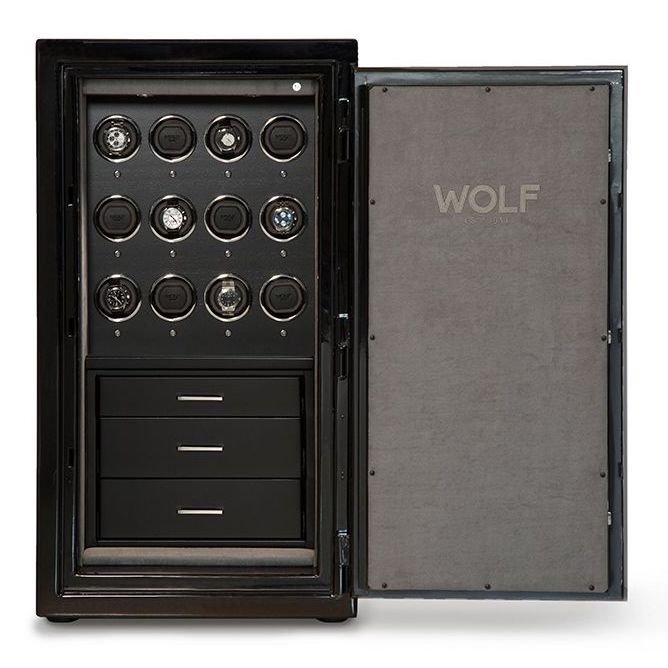 ATLAS 12-Piece Onyx Winder Safe by WOLF: Premium Watch Storage